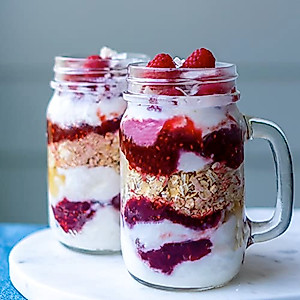 Overnight Oats Containers with Lids 16 oz 2 Pack Glass Mason Jars with Handle and Airtight Silicone Gaskets, Portable Oatmeal Container to Go for Yogurt, Milk, Cereal, Fruit, Salad, Meal Prep-Reusable