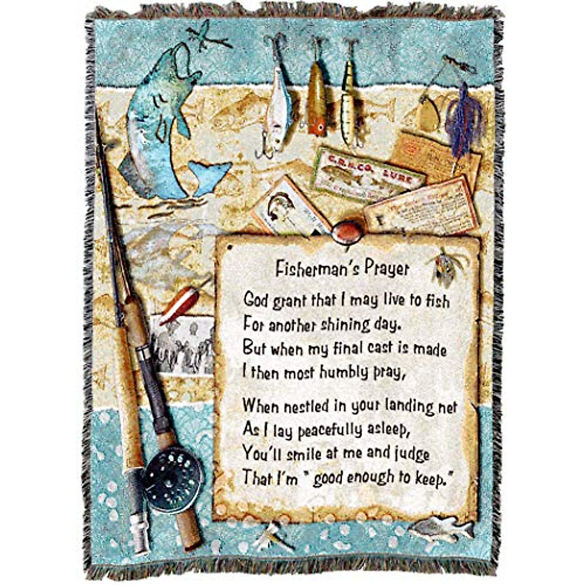 Pure Country Weavers Fisherman's Prayer Blanket - Religious Lake Lodge Cabin Gift Tapestry Throw Woven from Cotton - Made in The USA (72x54)
