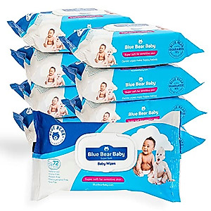 Blue Bear Protection Baby Wipes Sensitive Formula, Ultra Gentle & Hypoallergenic Wet Wipes Baby, Baby Wipes Bulk, Travel Baby Wipes, Baby Face Wipes, 576 Count (Pack of 8)