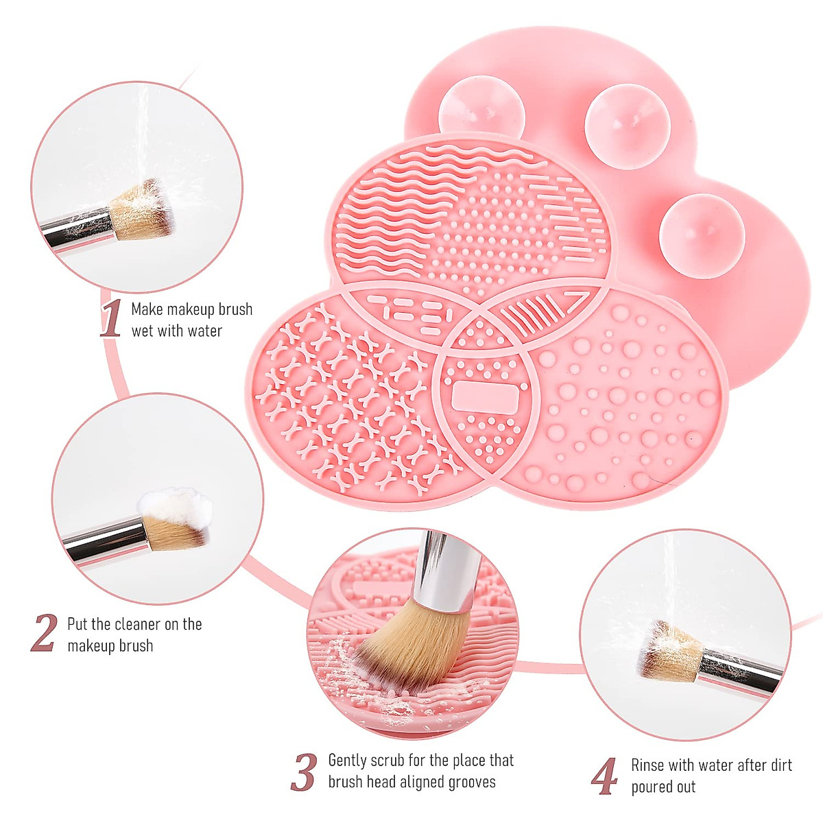 Makeup Brush Cleaning Mat & Makeup Brush Drying Rack, Diolan 28 Holes Makeup Brush Holder, Silicone Rubber Clover Shaped Mat Cleaner - Black & Pink