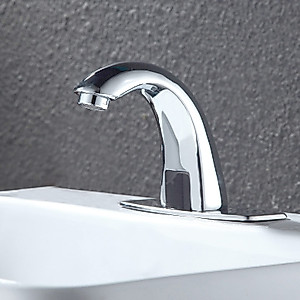 HHOOMMEE Commercial Automatic Sensor Touchless Bathroom Sink Faucet, Motion Activated Hands-Free Basin Tap with Mixer Valve Control Box and Deck Plate