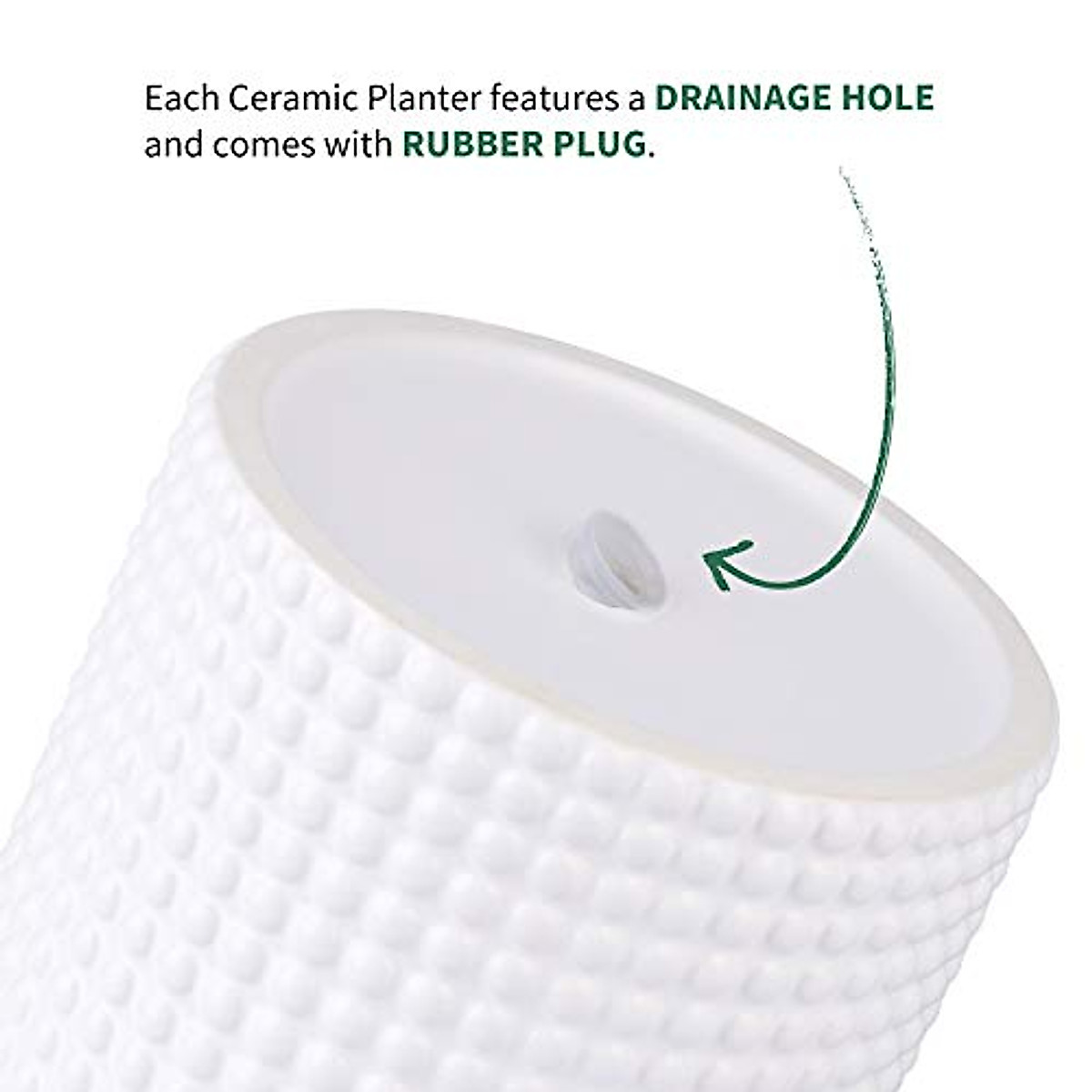 Shiny White Planter Pots for Plants Indoor - 8 Inch Ceramic Vintage-Style Hobnail Textured Flower Pot with Drainage Hole for Modern Home Decor(POTEY 056301, Plants NOT Included)