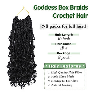 8 Packs Goddess Box Braids 10 Inch Pre-looped Bohemian Crochet Boho Box Braids With Curly Ends 3X Crochet Braids Hair for Women Synthetic Braiding Hair 16 Strands (#1B)