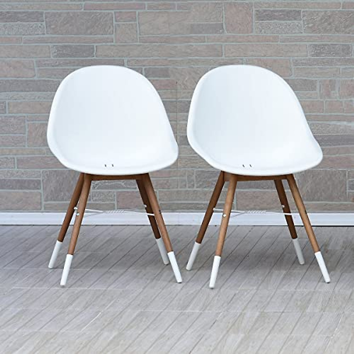 Amazonia Cannes Patio Dining Side Chair-Light Teak Finish Legs (Set of 2), Brown