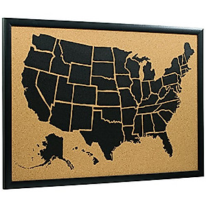 Craig Frames Wayfarer Cork Board, Illustrated United States Push Pin Travel Map, Gallery Black Frame and Pins, 16 x 20 Inch