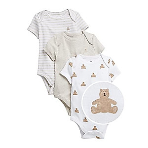 GAP unisex baby First Favourite Short Sleeve Bodysuits, Oatmeal Heather B0220, 0-3M US