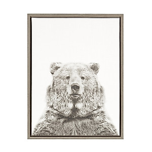 Kate and Laurel Sylvie Bear Animal Print Black and White Portrait Framed Canvas Wall Art by Simon Te Tai, 18x24 Gray