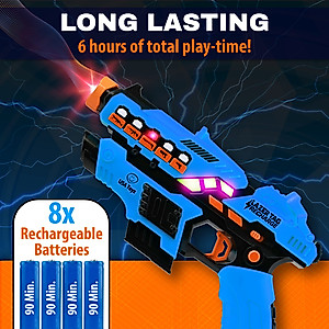 USA Toyz Rechargeable Laser Tag Game - 4pk Laser Tag Set with Guns and Vests, 4 Laser Tag Guns, 4 Lazer Tag Vests with FX, LEDs Outdoor Multiplayer Toy Shooting Games Laser Tag for Kids, Teens, Adults