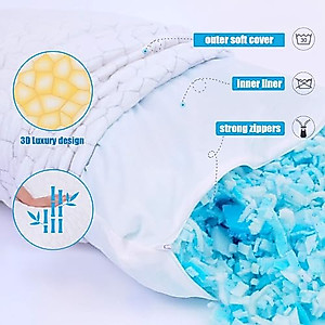 Cooling Bed Pillows for Sleeping 2 Pack Shredded Memory Foam Pillows Adjustable Cool Pillow for Side Back Stomach Sleepers Luxury Gel Pillows King Size Set of 2 with Washable Removable Cover