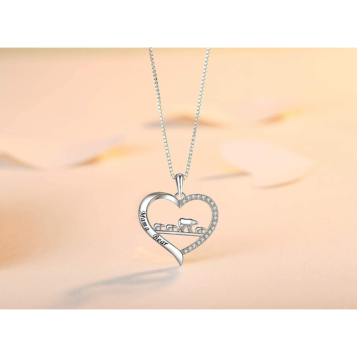 MUATOGIML Mothers Day Gifts 925 Sterling Silver Engraved Mama Bear Mother Daughter Love Heart Pendant Necklace, Jewelry Gifts for Mom Women Wife