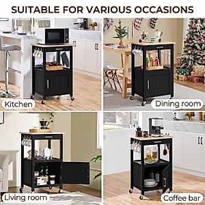 Yaheetech Small Kitchen Island on Wheels with Wood Top and Drawer, Trolley Cart with Open Shelf and Storage Cabinet for Dining Room, 22x18x35 Inches, Black
