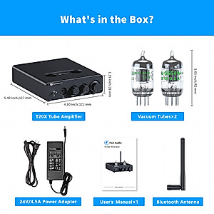 Fosi Audio T20X Bluetooth Tube Stereo Amplifier Home Audio Headphone Amp 2.0 Channel Class D Digital Mini Hi-Fi Power Amp Receiver for Home Bookshelf Speakers with JAN 5654W Vacuum Tubes