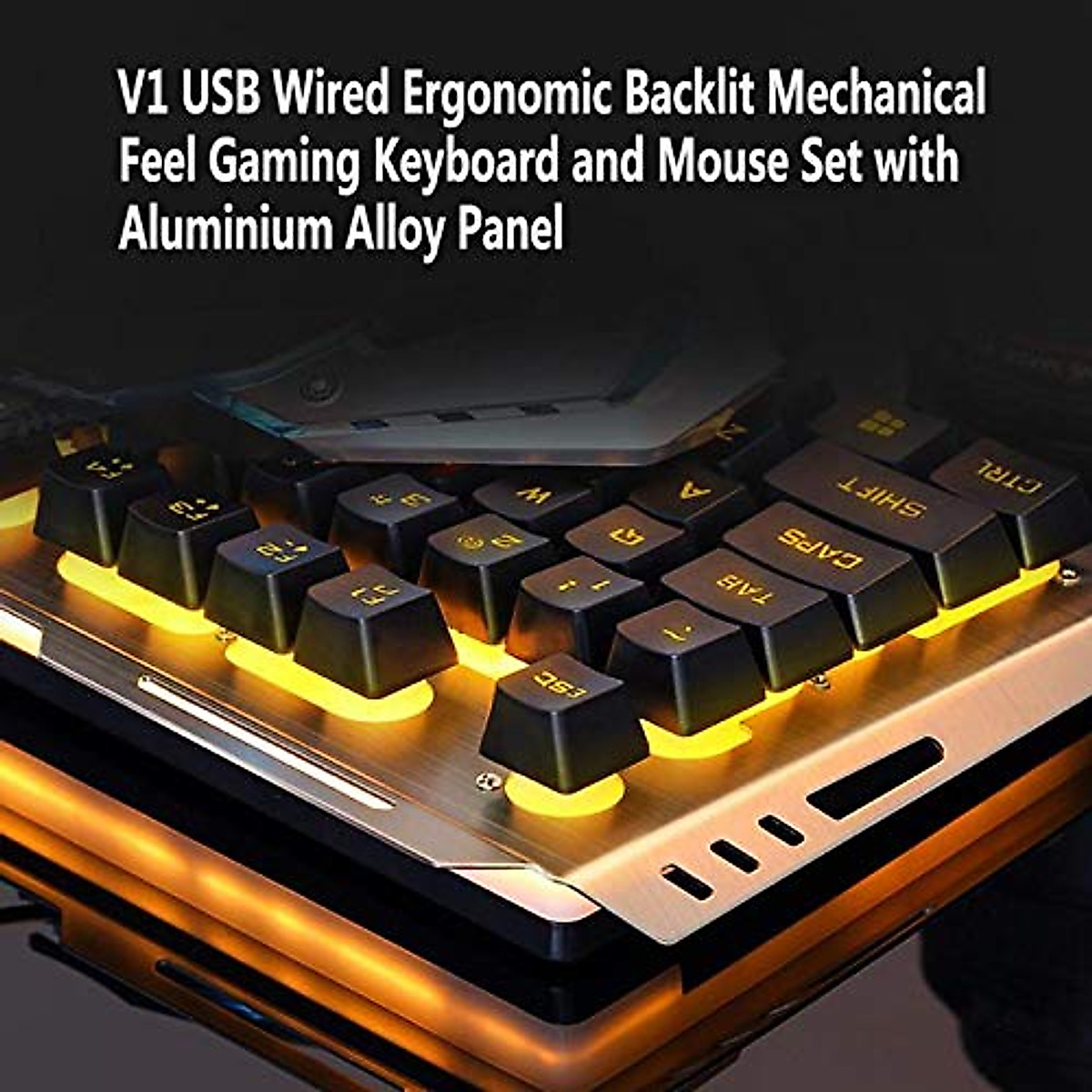 USB Wired Gaming Keyboard with Multimedia Function Keys Backlit Ergonomic Gaming Keyboard Mouse Set for Laptop PC