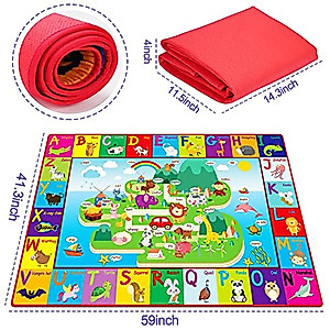 Baby Cotton Play Mat for Floor ABC Rug Playmat for Babies and Toddlers Foldable Non-Slip Crawling Mat 6-12 Months Padded Tummy Time Mat Infant Toys 0-6 Month Animal Gym Mat Easter Gift for Babies