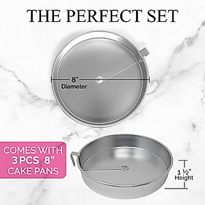 Aunt Shannon's Kitchen 8 Inch Round Cake Pans, 3 Pack, Silver Cake Pan with a Built-in Swivel Blade, Easy Release Cake Pans Set for Baking, Baking Pans Set for 3-Layer Cake, Dishwasher Safe