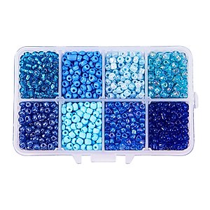 PH PandaHll 6/0 Blue Seed Beads, 1900 Pcs 4mm Multicolor Beading Glass Seed Beads Waist Beads 8 Colors Round Mini Spacer Czech Beads for Jewelry Making Christmas Decoration