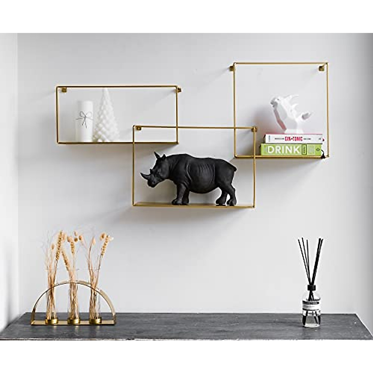 kimisty Set 3 Metal Intersecting Wall Shelves, Decorative Floating Shelves, Shadow Box Style Deep Black Metal Shelving, 14, 12 and 11 Inch (Set 3 Gold)