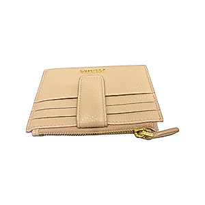 Prada Womens Vitello Grain Cipria Beige Leather Zip Top Card Wallet 1MC026