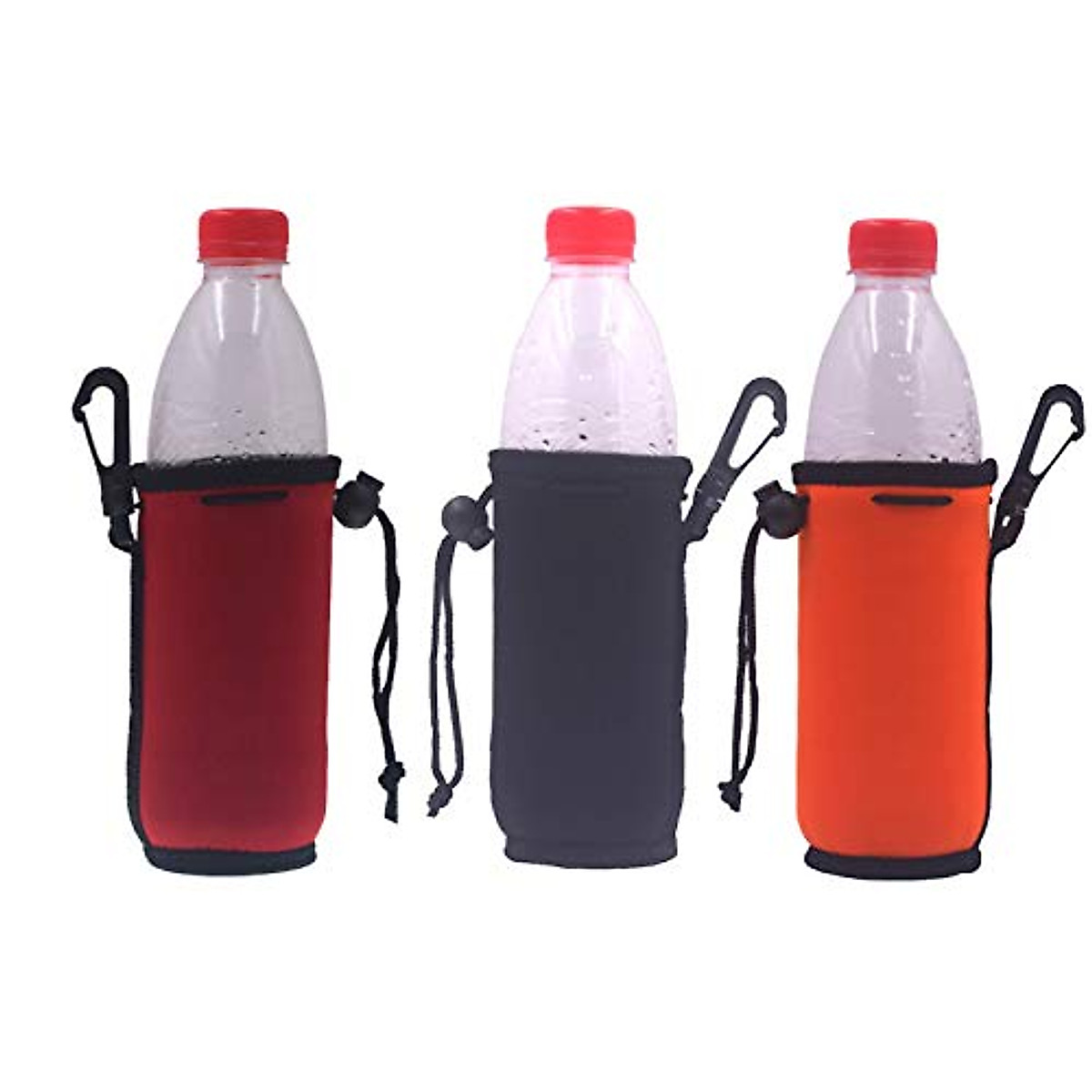 E - Living 500ML (16.9 OZ) Neoprene Water Bottle Drawstring Cooler/Coolie / Cover/Insulator / Holder/Huggie / Sleeve - 3Pack (13 Colors) (red+black+orangee)