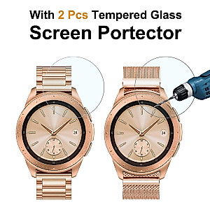 valkit Compatible Samsung Galaxy Watch 42mm/Galaxy Watch 5/4 40mm 44mm/Galaxy Watch Pro 5 45mm/Galaxy Watch 3 41mm Band, 2 Pack 20mm Stainless Steel Wristbands Men Women for Galaxy Watch Active