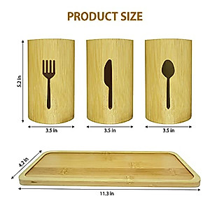 365Home Bamboo Silverware Organizer Countertop, Flatware Caddy, Bamboo Utensil Holder for Party, Kitchen Table, Farmhouse