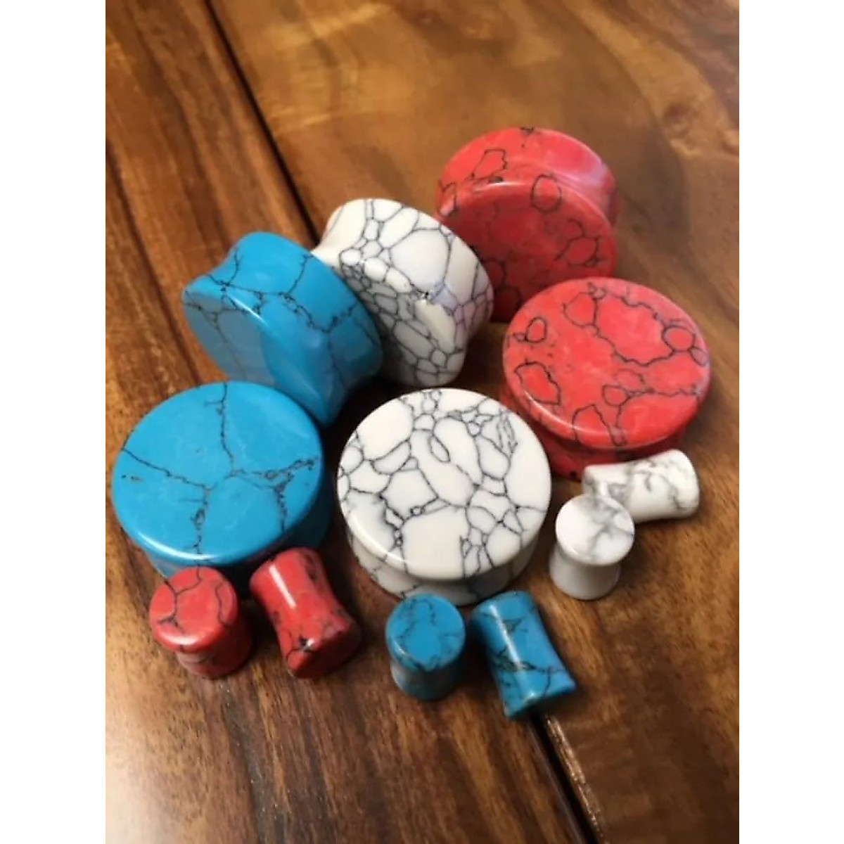 Lobal Domination ALL 3 PAIR Blue & Red Turquoise, White Howlite Stone Plugs Gauges (3/4" (19mm))