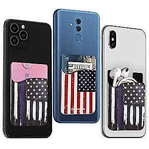 USA Merchant - Cellessentials Redesigned Card Holder - Silicone Stick on Cell Phone Wallet with Pocket for Credit Card ID Business Card - iPhone Android & Smartphones (American Flag/Thin Blue Line)