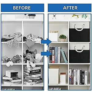 KITCSTI Storage Baskets for Organizing Fabric Organizer Bins Cubes 13"x13"x13" Foldable Cloth Storage Bins with Handle Closet Baskets for Towels Toys Books (White&Black, Pack of 3)