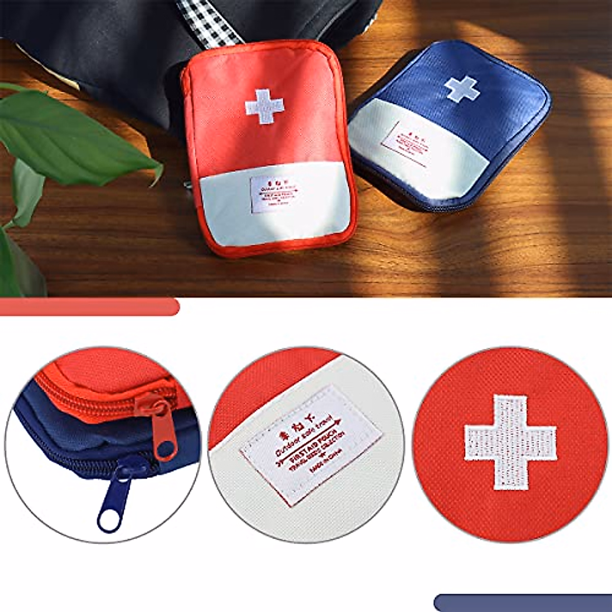 LEEFONE 4 Pack 7 x 5 Travel Mini First Aid Pouch, Portable Outdoor First Aid Medical Bag Multi-function Emergency Medicine Storage Bag (Red & Blue)