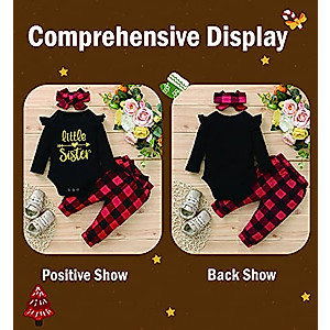 Aslaylme Baby Girls Little Sister Outfit Plaid Matching Sister Outfit (Red-Little Sister,0-3 Months)