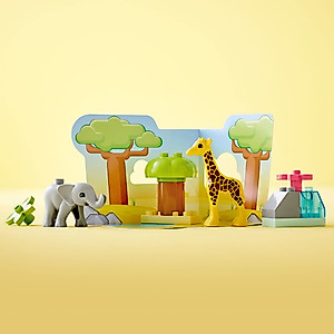 LEGO DUPLO Wild Animals of Africa 10971, Animal Toys for Toddlers, Girls & Boys Ages 2 Plus Years Old, Learning Toy with Baby Elephant & Giraffe Figures