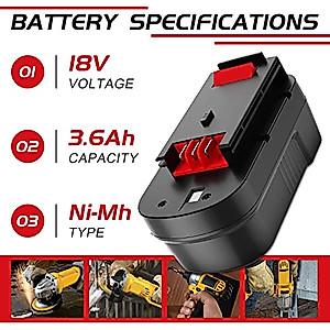2-Pack 3.6Ah HPB18 Ni-Mh Replacement Battery for Black and Decker 18V Battery HPB18-OPE Compatible with Black Decker Battery 18 Volt Tools A1718 FS180BX FS18FL FSB18 Firestorm Cordless Power Tool