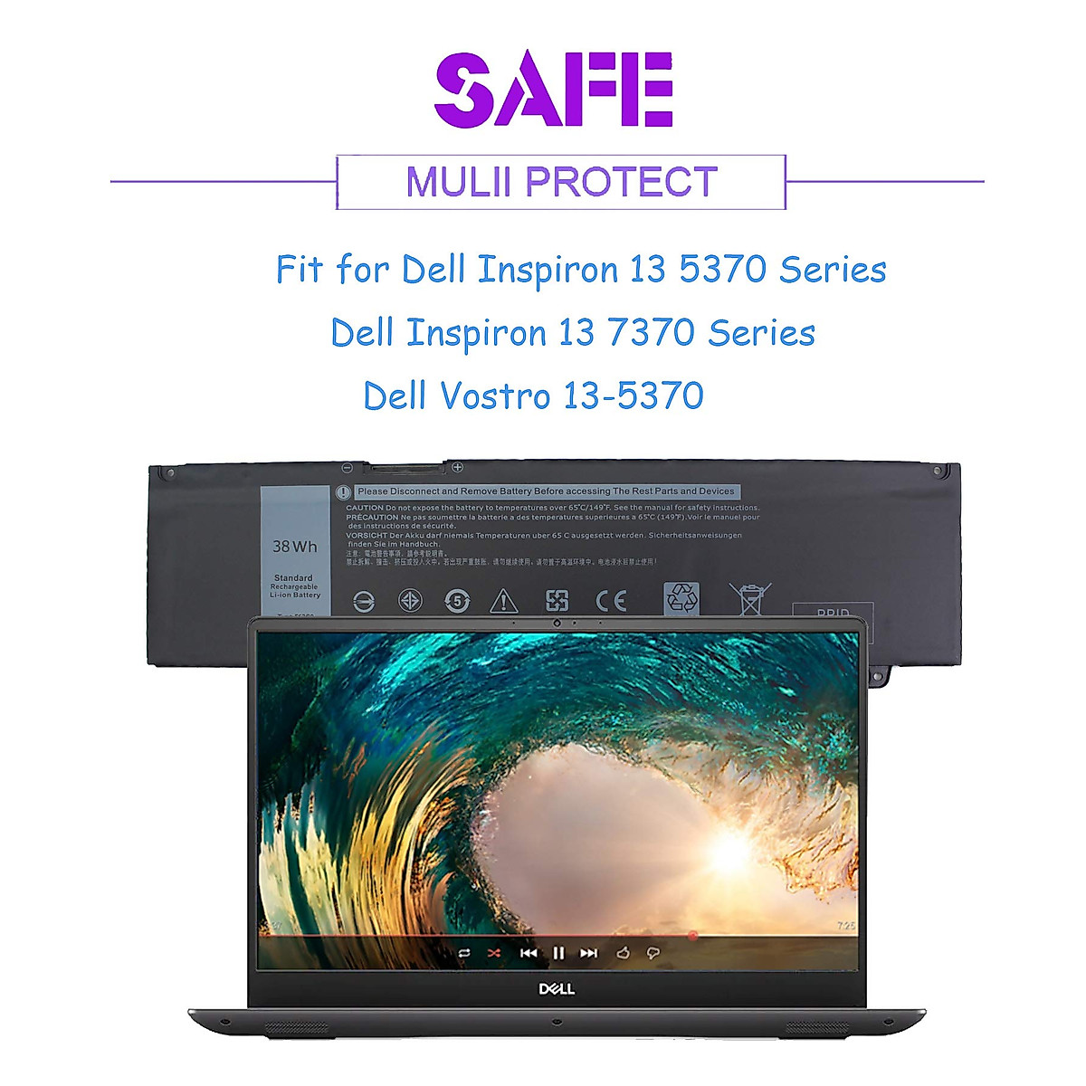38WH F62G0 New Laptop Battery for Dell Inspiron 13 7000 7370 7373 7380 5370 7386 2-in-1 P83G P83G001 P87G P87G001 Vostro 5370 13-5370-D1505G D1525S D1605S Series F62GO RPJC3 39DY5-12 Months warranty