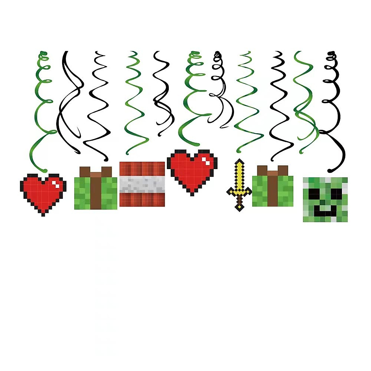 30Ct Pixel Mine Hanging Swirl Decorations - Pixel Mine Birthday Party Supplies Fan Decors