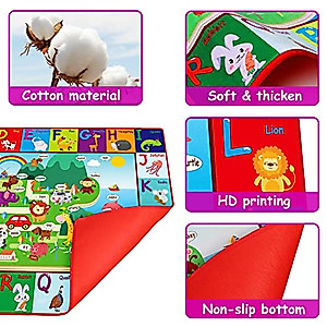 Baby Cotton Play Mat for Floor ABC Rug Playmat for Babies and Toddlers Foldable Non-Slip Crawling Mat 6-12 Months Padded Tummy Time Mat Infant Toys 0-6 Month Animal Gym Mat Easter Gift for Babies