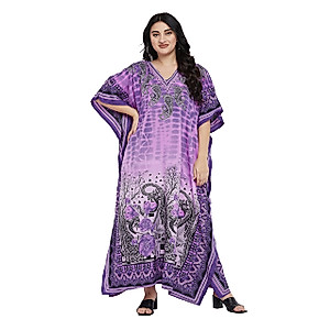 Oussum Women Plus Size Kaftans Kimono Style Polyester Dresses Loose Caftan Dress Ladies Evening Casual Long Maxi (Multicolor Yellow Pattern)