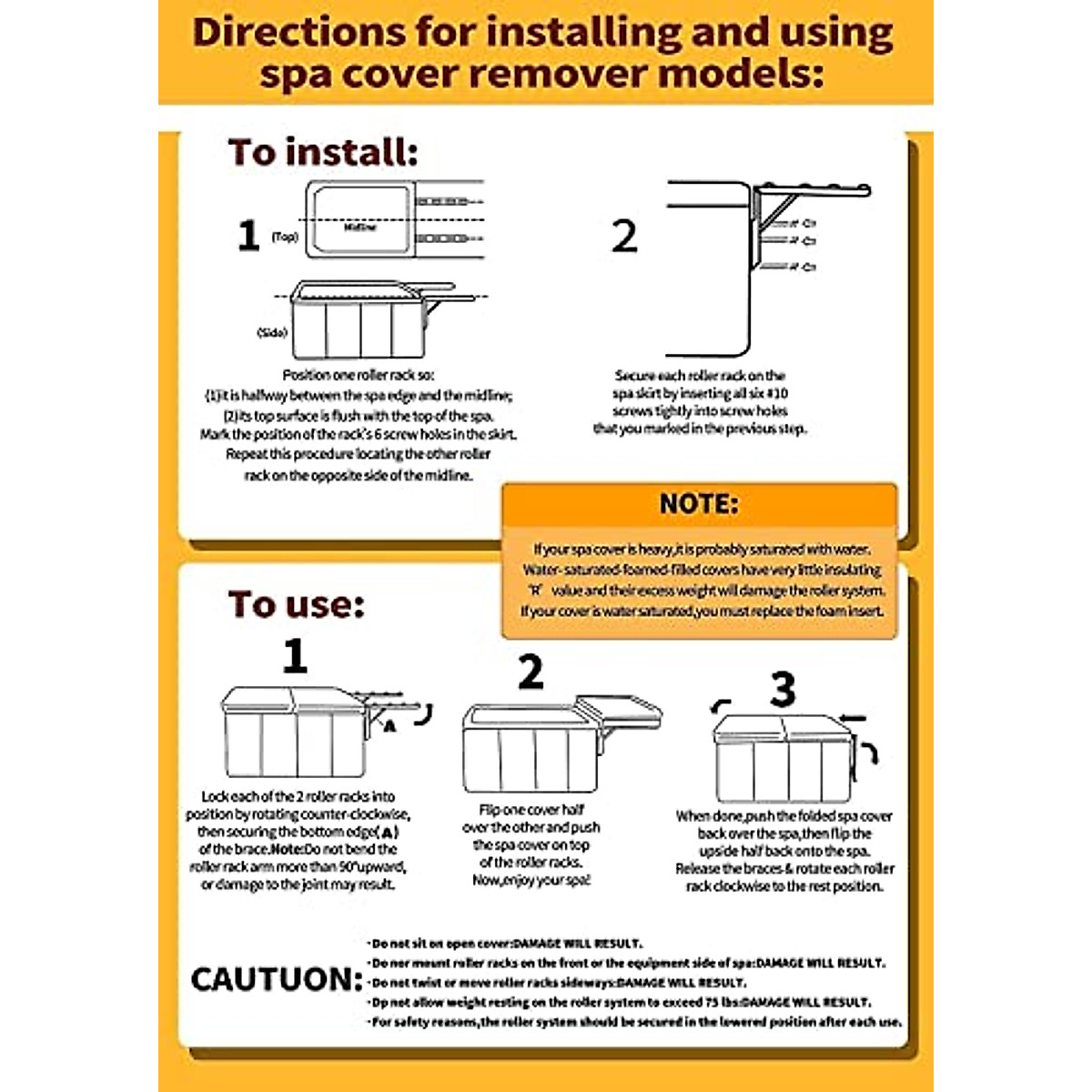 UCEDER Hot Tub Cover Lift and Caddy Removal System Bracket Universal Assist Spa Cover Roller fits Vary Size, Shape and Brand of SPA,Cabinet Free Cover