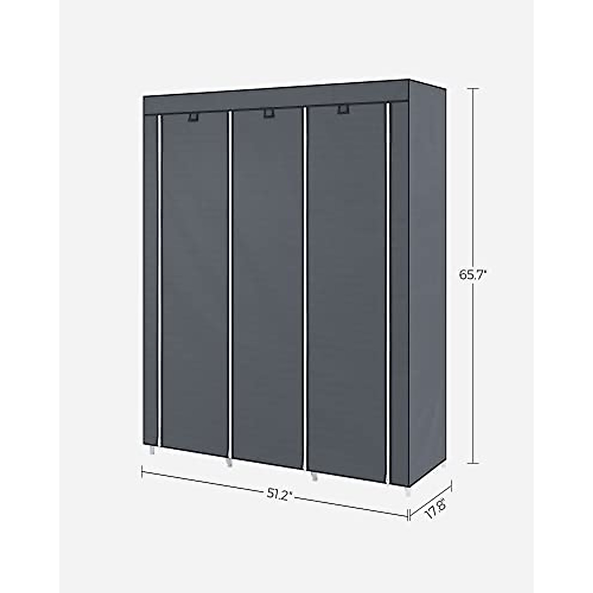 SONGMICS 51-Inch Portable Closet, Wardrobe Storage Organizer with 10 Shelves, Closet System with Hanging Rods and Cover, for Hanging Clothes, Quick and Easy Assembly, Grey URYG93G