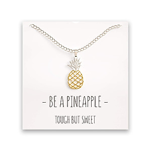 Happy Kisses Pineapple Necklace – Be A Pineapple Pendant – Message Card (Gold and Silver)