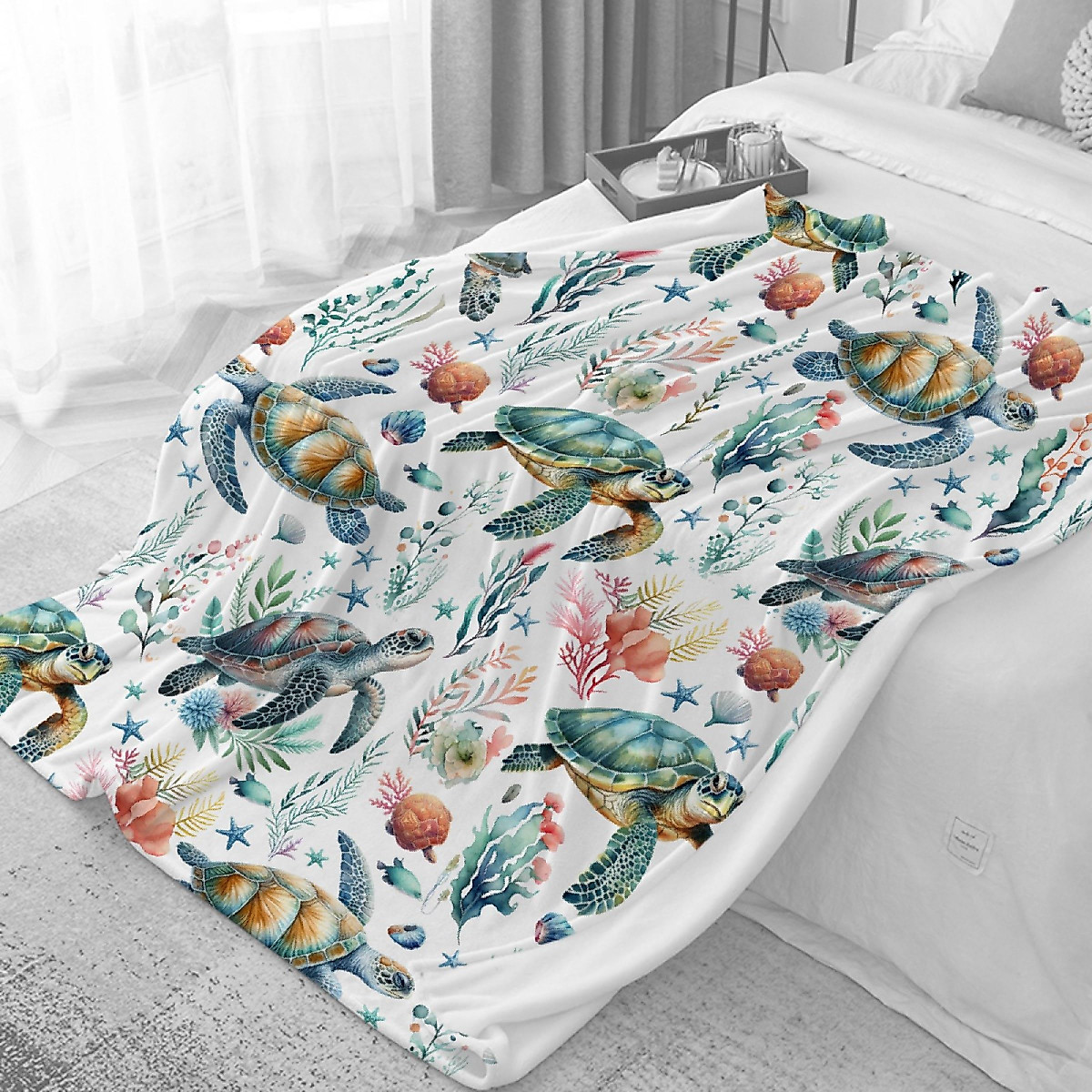 Sea Turtle Blanket, Ultra Soft Turtle Throw Blanket for Boys Girls, Sea Turtle Ocean Animal Pattern Blanket Decor Gifts for Couch Sofa Bed,Turtle Lovers Gifts,40"x50"-Kids/Throw Size