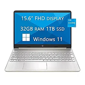 HP 15 FHD Laptop, 2023 Newest Upgrade, Intel Core i5-1135G7, Quad-core, 32GB RAM, 1TB SSD, Ethernet, Fast Charge, Webcam, Wi-Fi, Bluetooth, Windows 11, School and Busness Ready, LIONEYE HDMI Cable