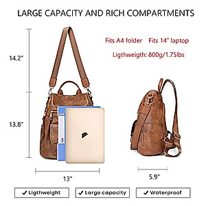 OUKUPA Fashion Backpack Purses for Women Men,Leather Convertible Shoulder Satchel Handbags Designer Anti-theft Travel College Backpacks Ladies Bookbag Waterproof Lightweight Multipurpose Brown