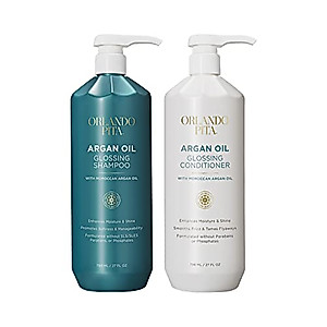 ORLANDO PITA Moroccan Argan Oil Glossing Shampoo & Conditioner Set, Moisturizing, Softening, & Shine-Enhancing for Smoother, More Manageable, & Overall Healthier Hair, 27 Fl Oz Each