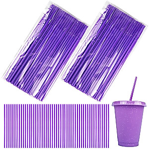 FERCAISH 200 Pcs Purple Disposable Plastic Straws, DIY Creative Handmade Flower Straws - Disposable Fruit Juice Beverage Plastic Straw for Wedding Birthday Party(10.2inches)