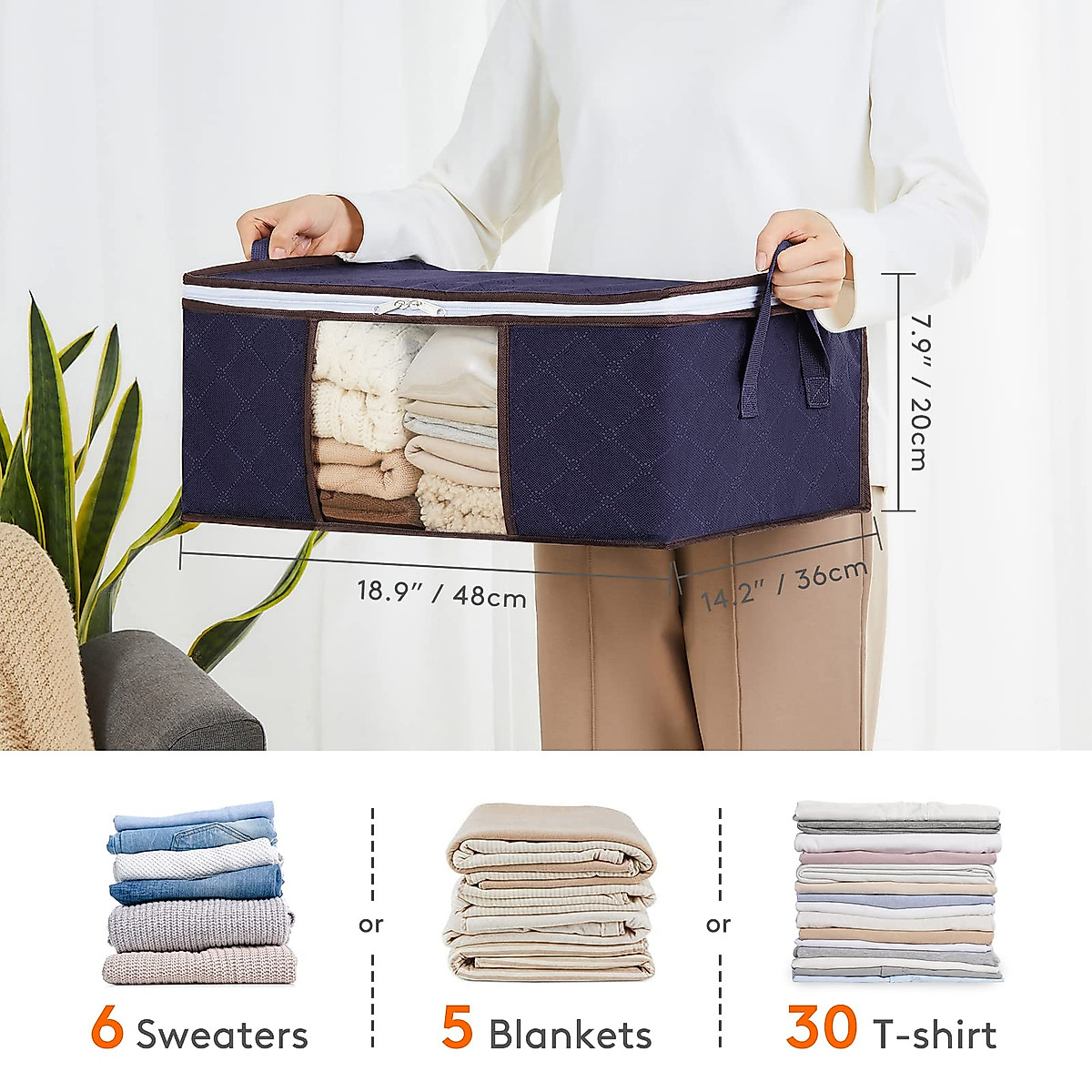 Lifewit 3 Pack 35L Clothes Storage Bag Organizer (Blue), Bundle with 3 Pack 90L Clothes Storage Bag (Grey)