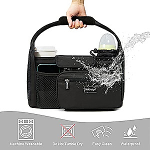 TOPDesign Universal Baby Stroller Organizer, Stroller Caddy with Heightened Insulated Cup Holders & Non-Slip Secure Hooks Accessories, Fits Most Strollers, Machine Washable (Black)