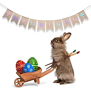 LUOEM Easter Banners Happy Easter Decorations HE IS RISEN Burlap Jute Bunting Banners Garland Easter Party Decors Favors