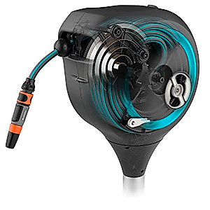 Gardena 18614-20 66 Foot Auto Retractable Hose Reel on Metal Spike, Feet, Standard, Turquoise
