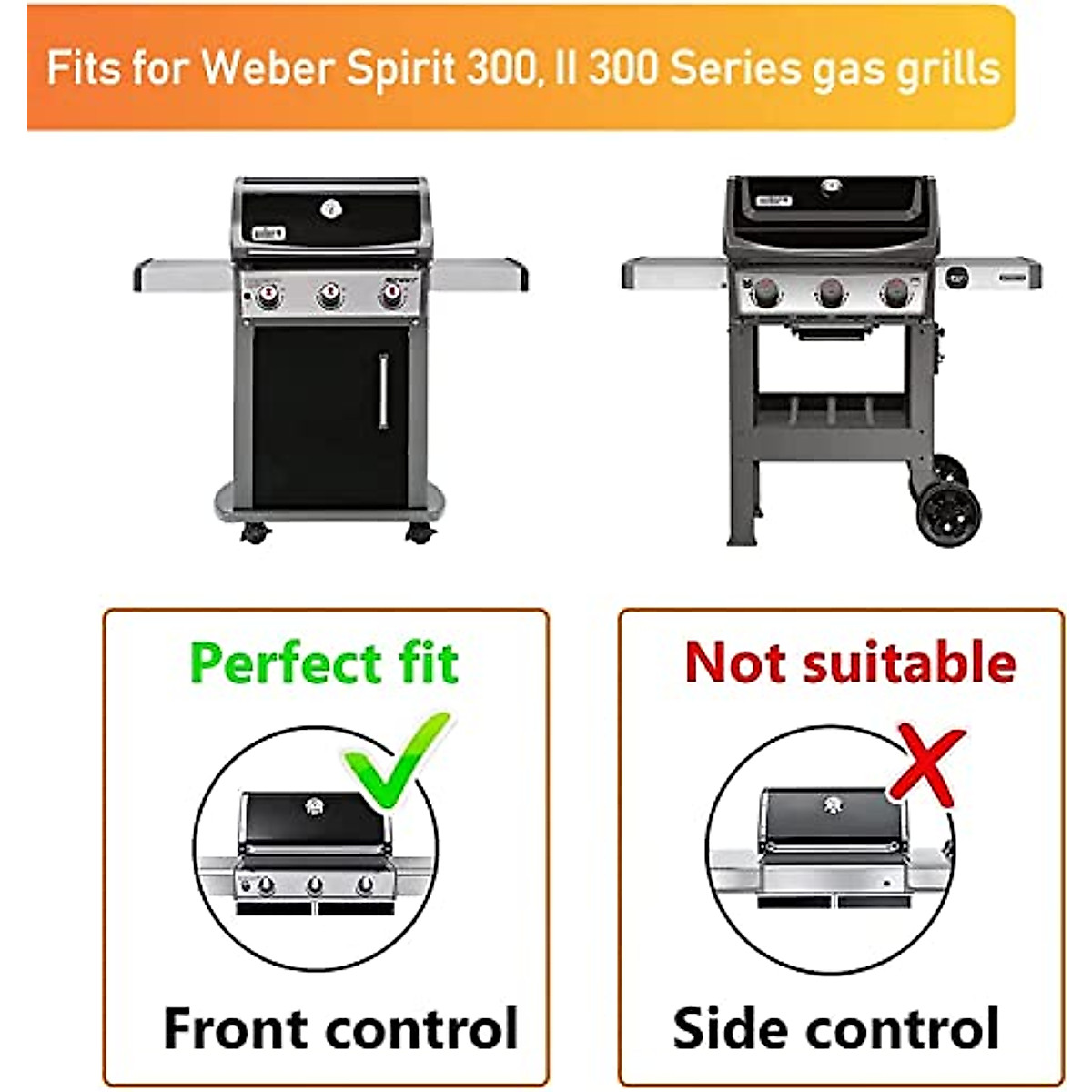 GRISUN 18 inch 69787 304 Stainless Steel Grill Burner for Weber Spirit 300 & Spirit II 300 Series - Spirit E310/320/310, S310 320 S330 Gas Grill with Front Control(2013 and Newer)