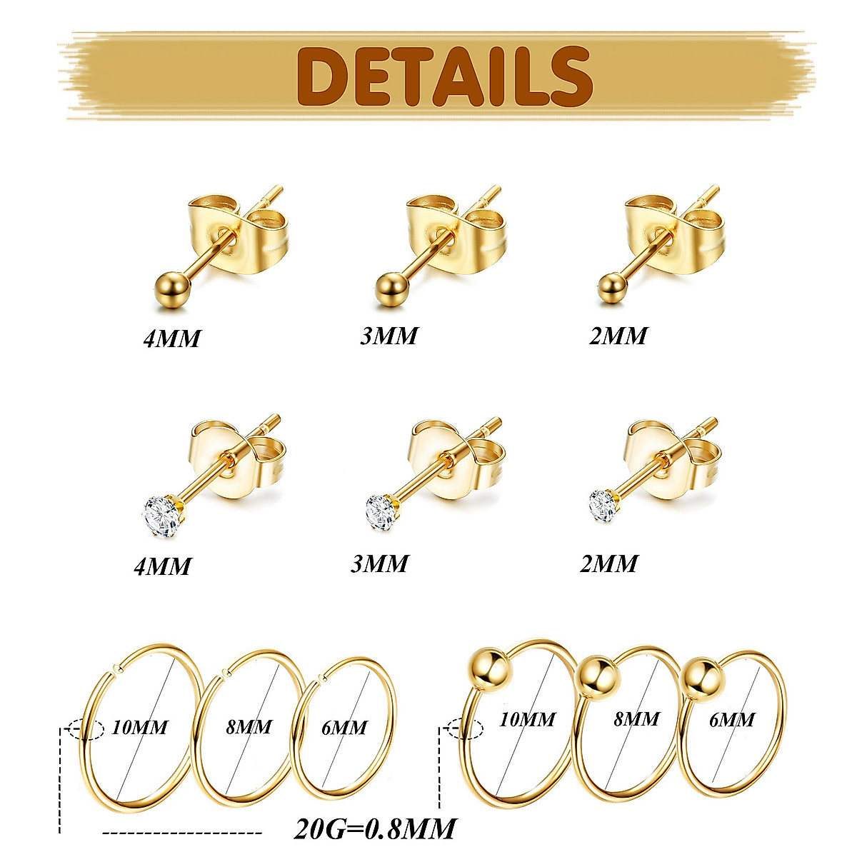 Jstyle 18 Pairs 20G Stainless Steel Tiny Stud Earrings For Womens Hoops Earrings Set Tragus Cartilage Piercing Jewelry